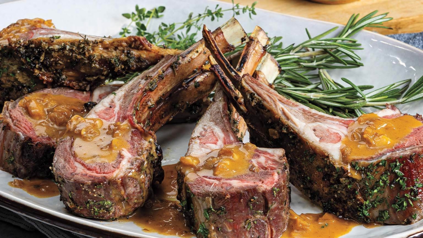 Herb-Rubbed Lamb Rack with Garlic-Beer Sauce | Recipe | Roche Bros.