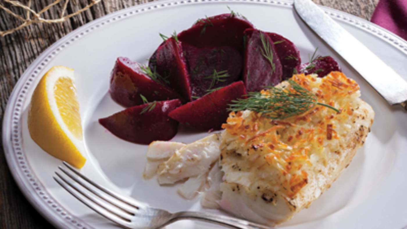 Horseradish & Potato-Crusted Cod with Dilled Beets | Recipe | Roche Bros.
